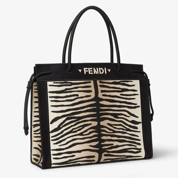 Fendi Magic Shopper Large Beige And Black Tiger-effect Embroidered Fabric Shopper Bag